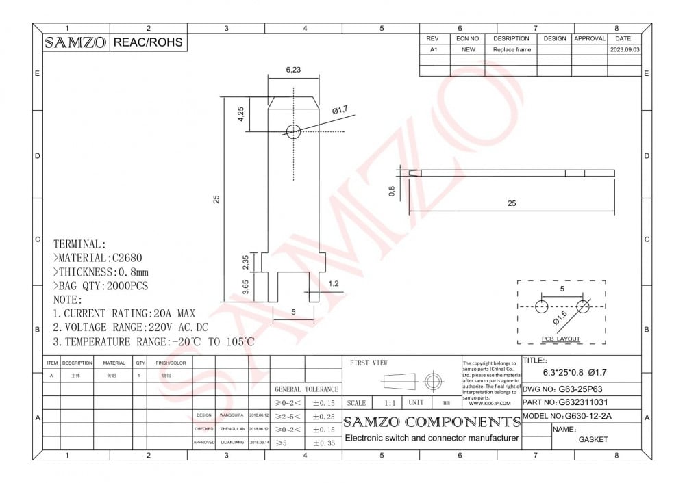 SAMZO G630-12-2A technical drawing