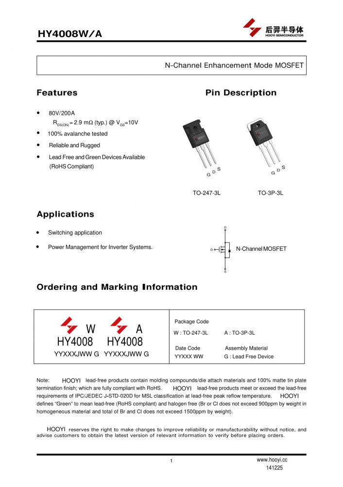 HY4008W datasheet page 1