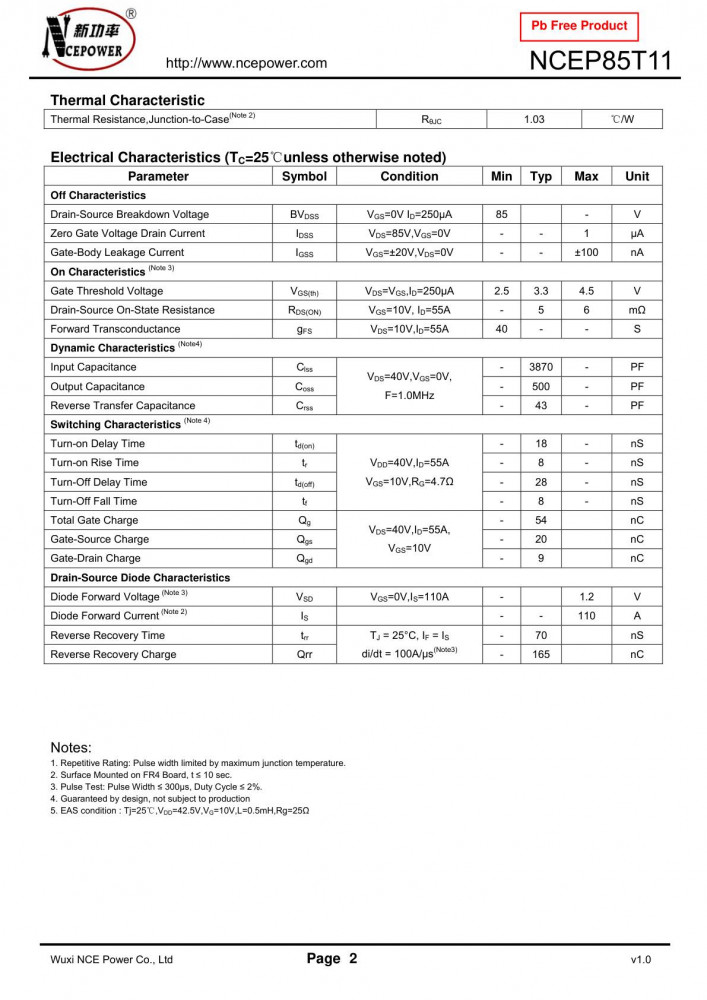 NCEP85T11 datasheet page 2