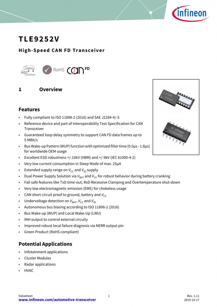 TLE9252V datasheet page 1