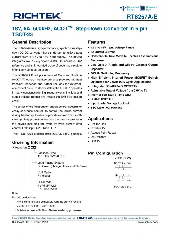 RT6257AHGJ6F datasheet page 1