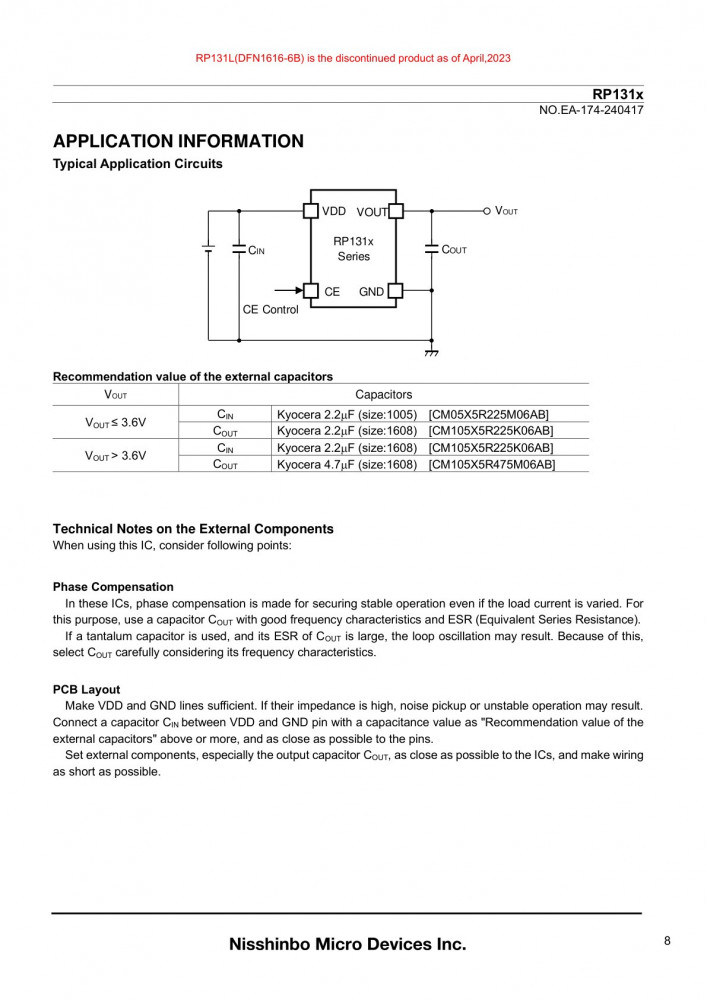RP131x datasheet page 8