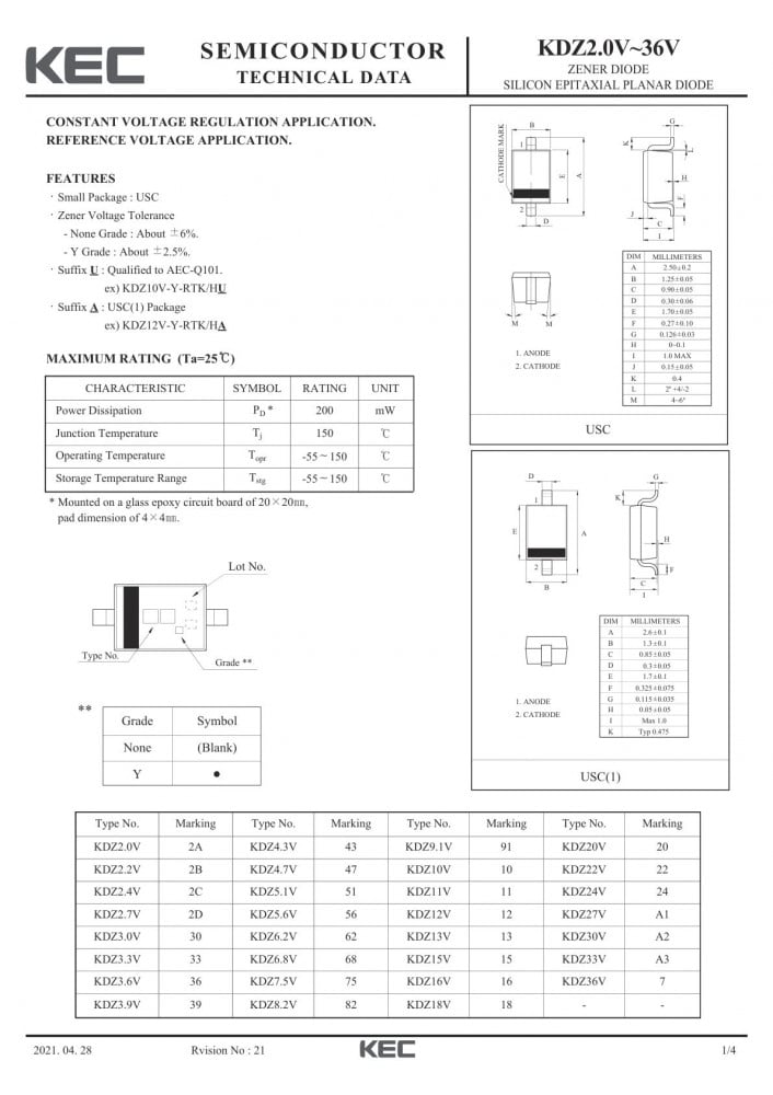 KEC KDZ series datasheet page 1