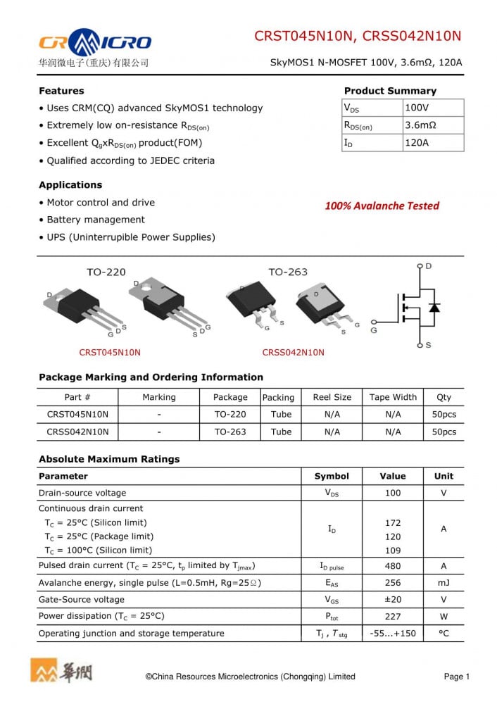 CRSS042N10N datasheet page 1