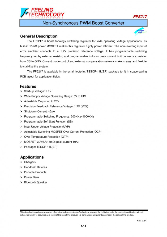 FP5217 datasheet page 1