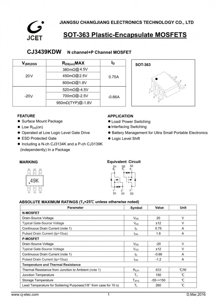 CJ3439KDW datasheet page 1