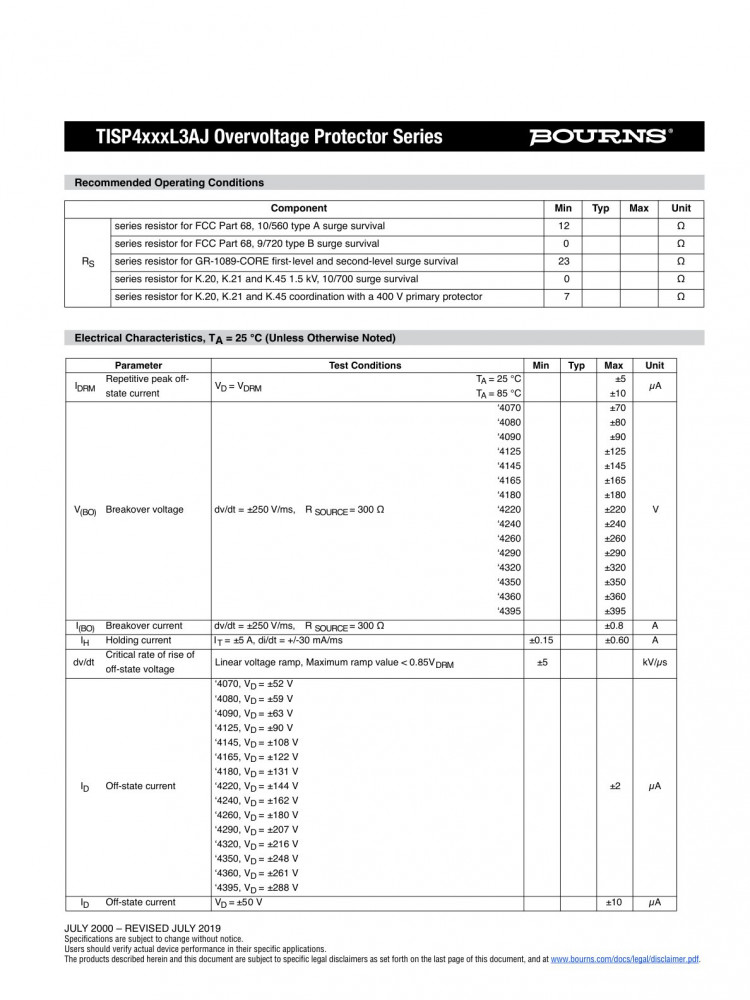 TISP4180L3AJR-S datasheet page 3