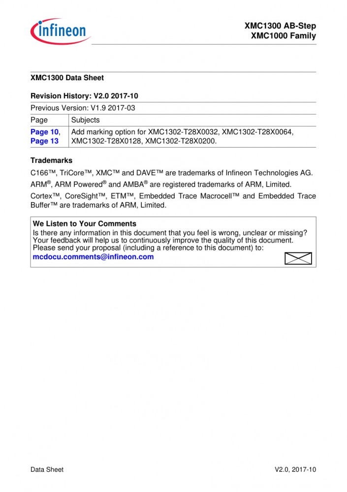 XMC1300 data sheet page 4