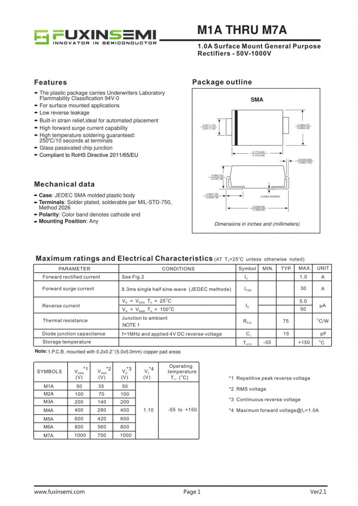 FUXINSEMI M7A datasheet page 1