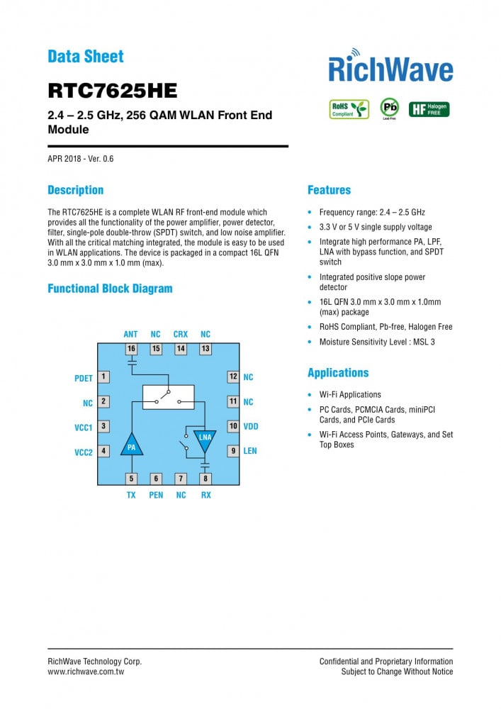 RTC7625HE datasheet page 1