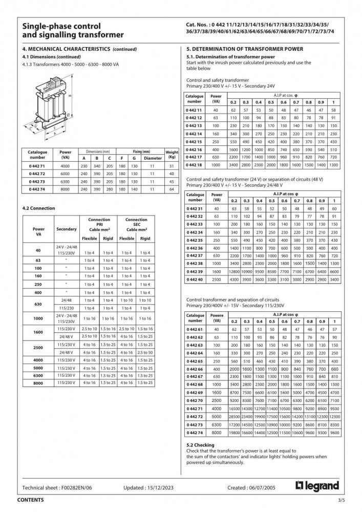 Legrand transformer documentation page 3