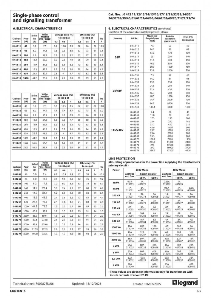 Legrand transformer documentation page 4