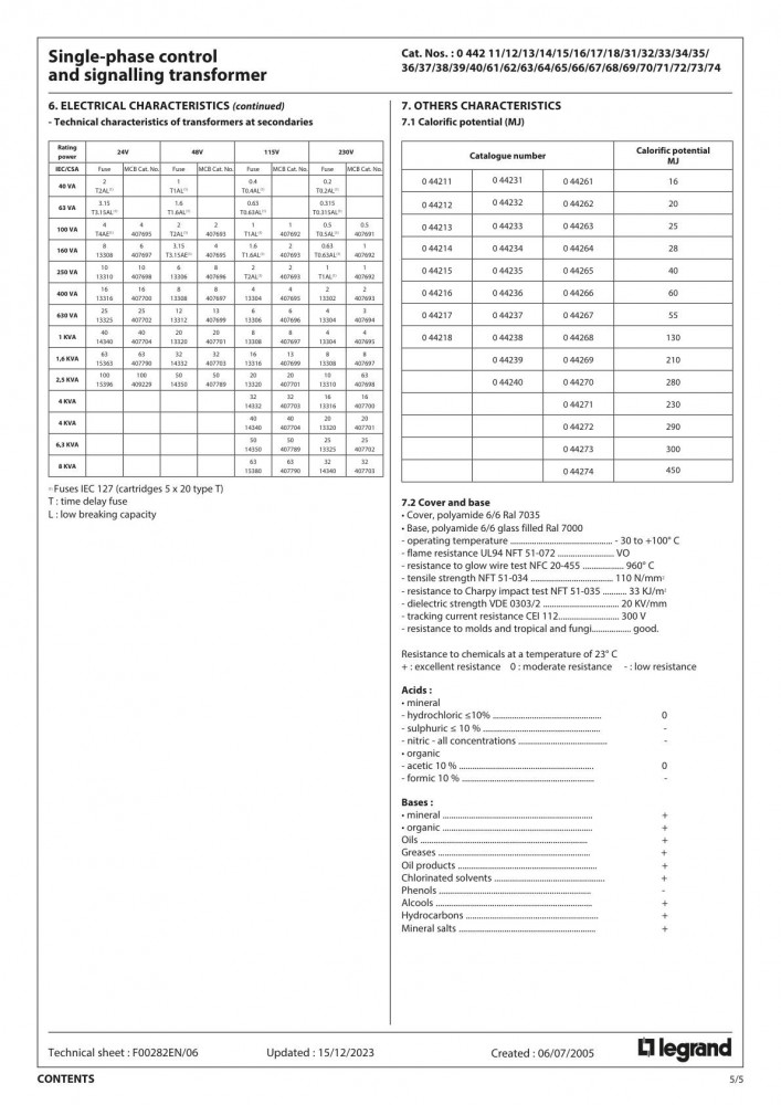 Legrand transformer documentation page 5