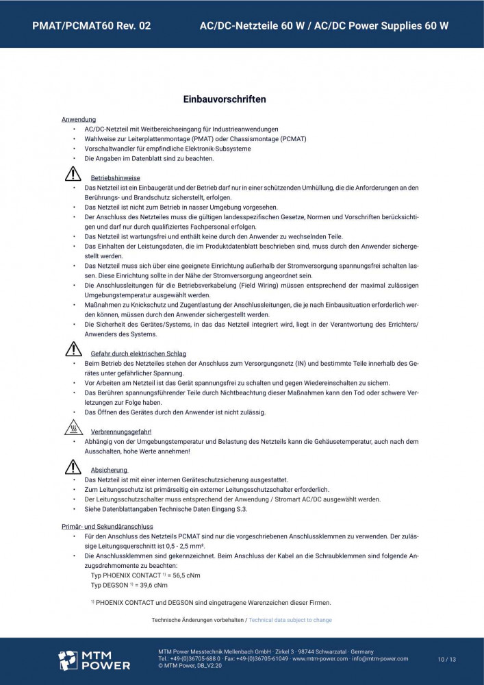 MTM Power PMAT/PCMAT60 datasheet page 10