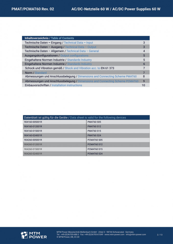 MTM Power PMAT/PCMAT60 datasheet page 2