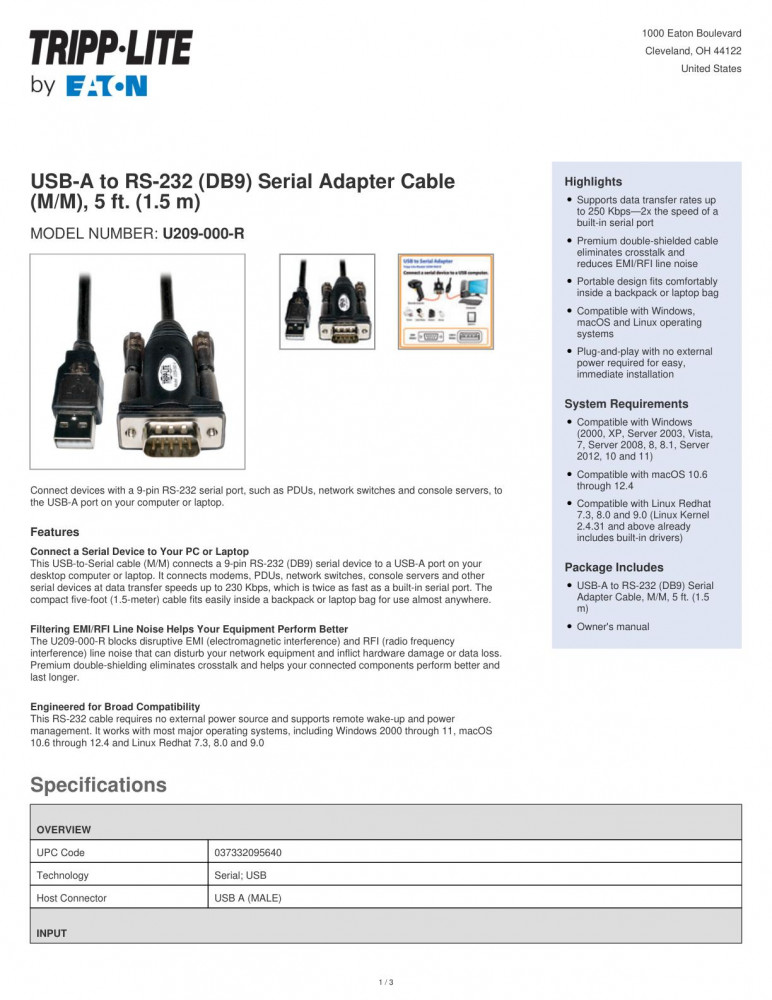 EATON U209-000-R technical document page 1