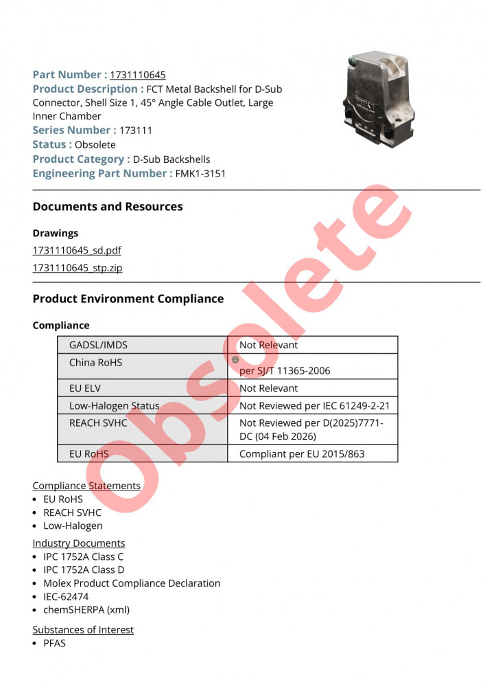 MOLEX 1731110645 technical document, page 1