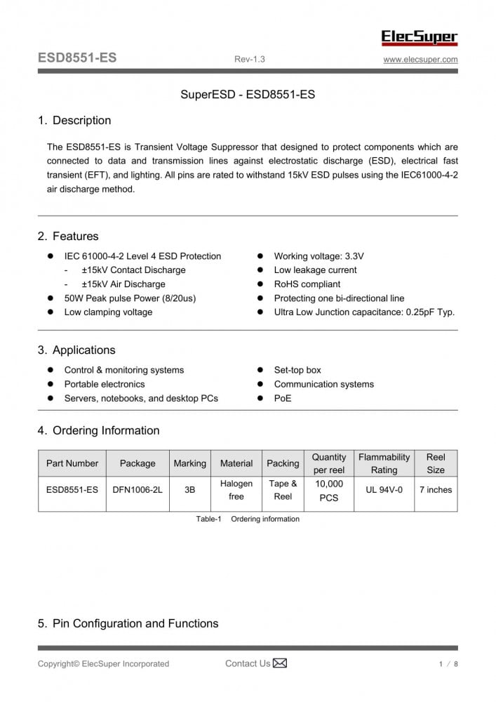ESD8551-ES datasheet page 1