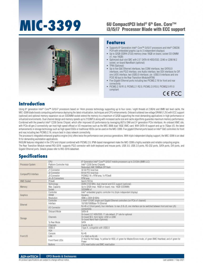 MIC-3399 technical document image, page 1