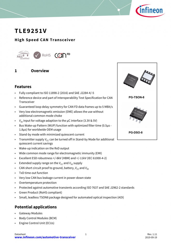 TLE9251VLE datasheet page 1