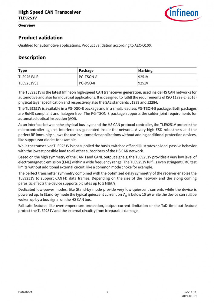 TLE9251VLE datasheet page 2