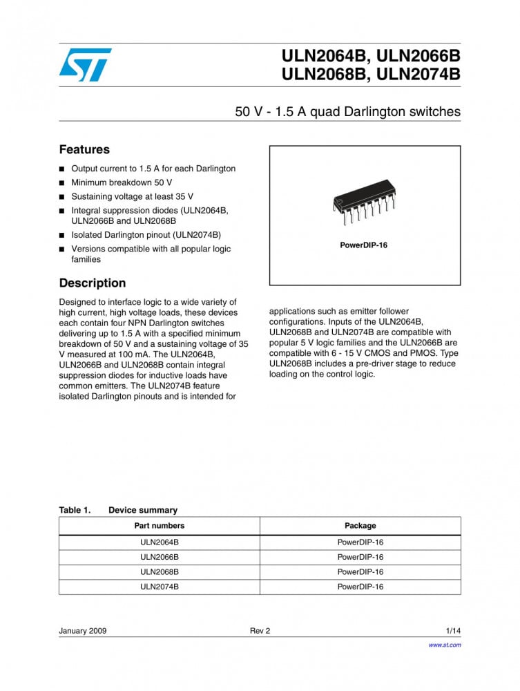 ULN2068B datasheet page 1