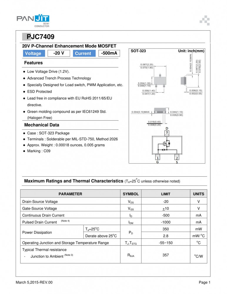 PJC7409 datasheet page 1