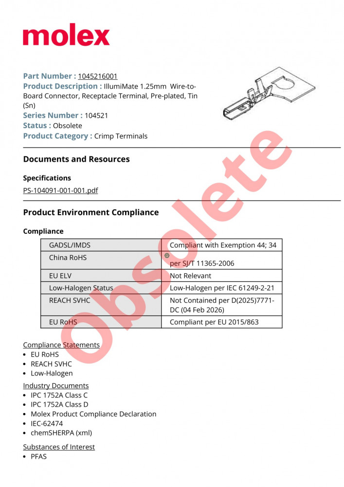 Molex connector product specification page 1