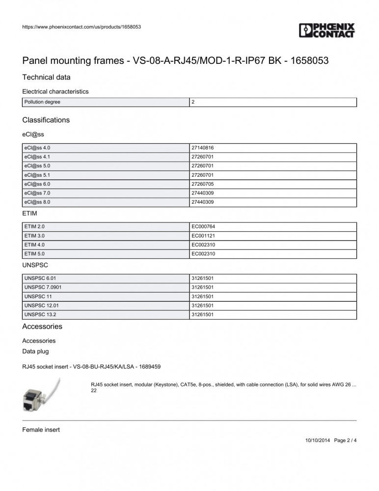 Phoenix Contact 1658053 technical data image