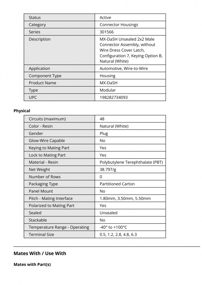 Product document image 2 for MOLEX 3015660072