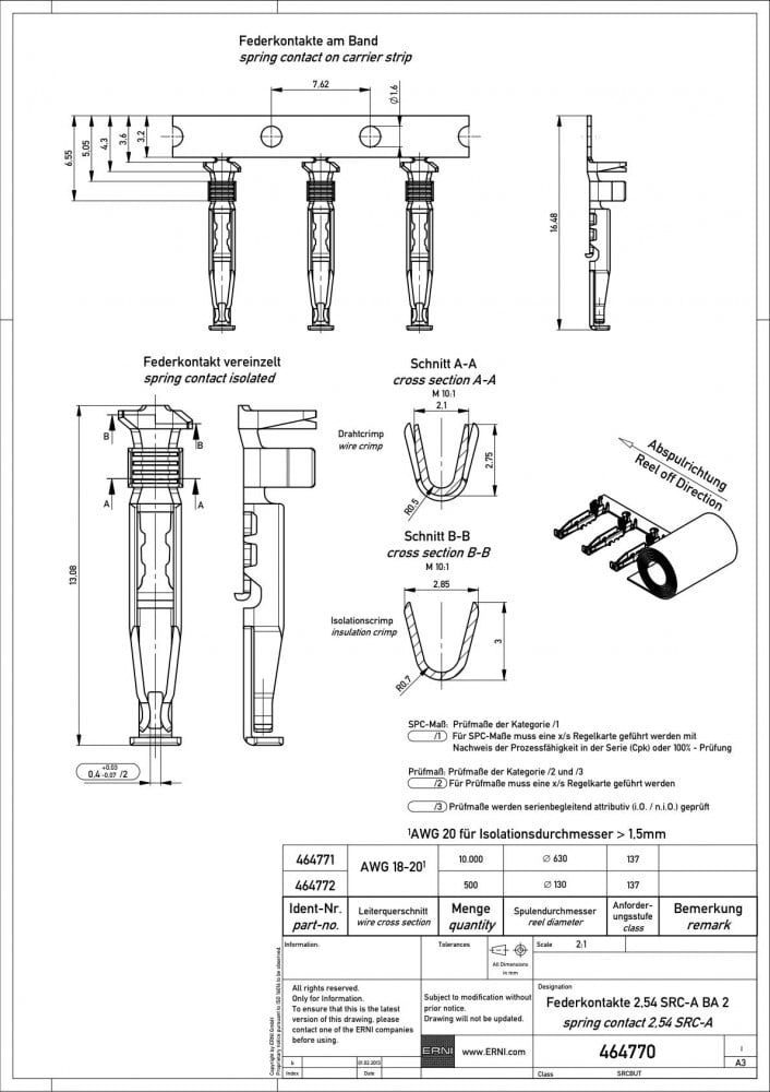 ERNI 464772 spring contact drawing reference