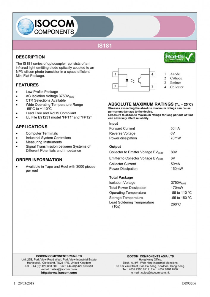 IS181 datasheet page 1