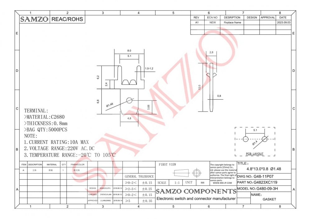 SAMZO G480-09-3H technical drawing page