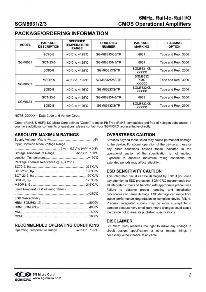 SGM8632 datasheet page 2
