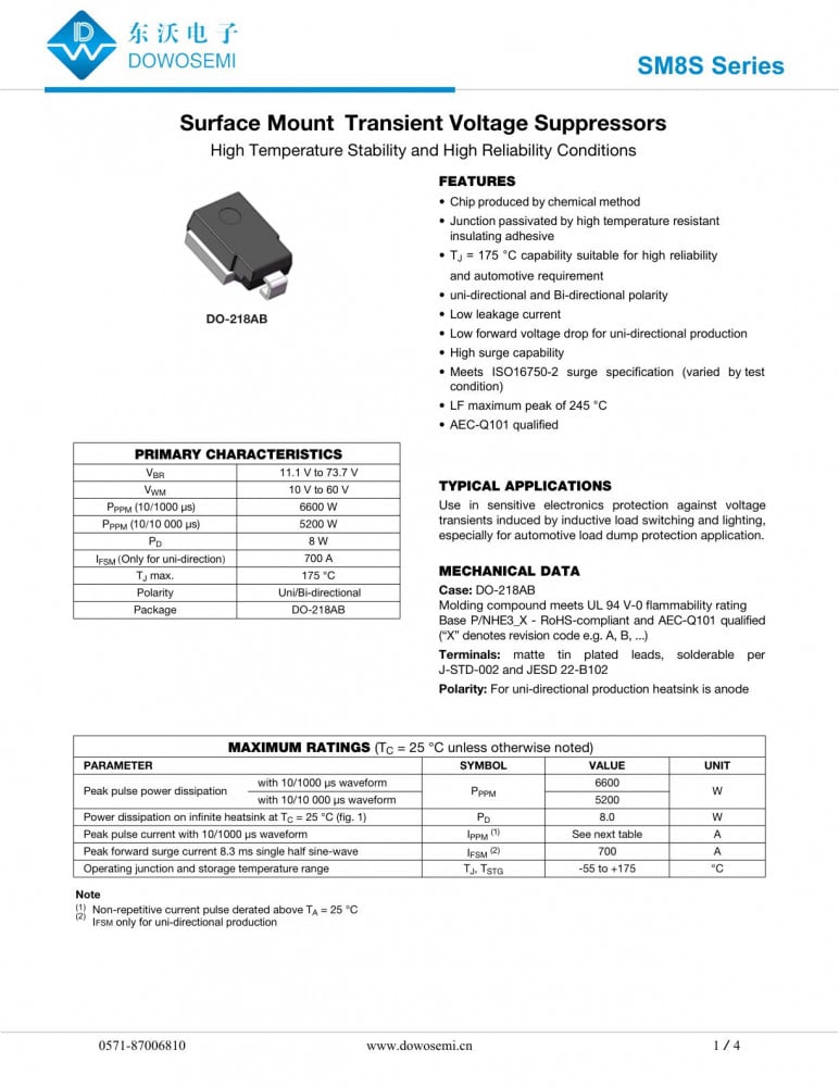 SM8S series datasheet page 1