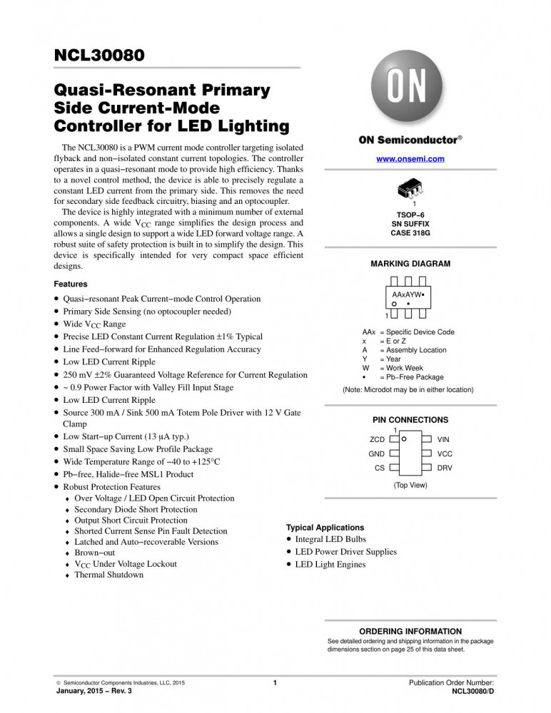 NCL30080 datasheet page 1