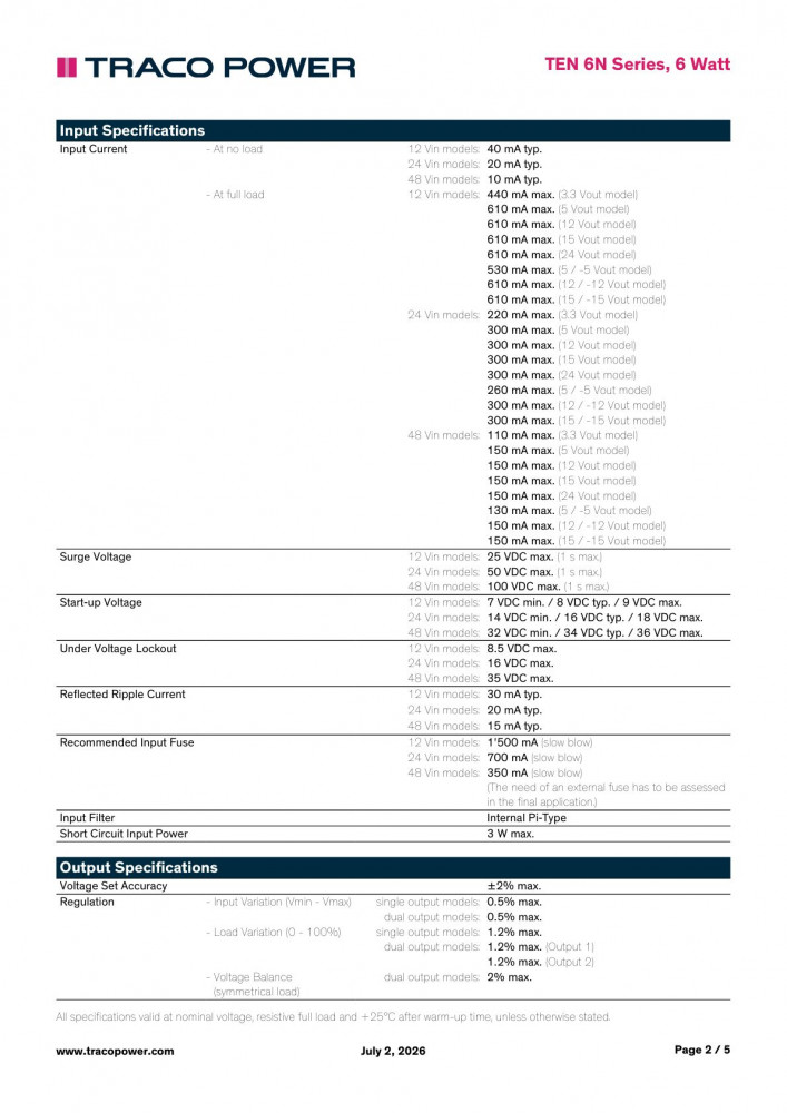 TEN 6N series technical document, page 2