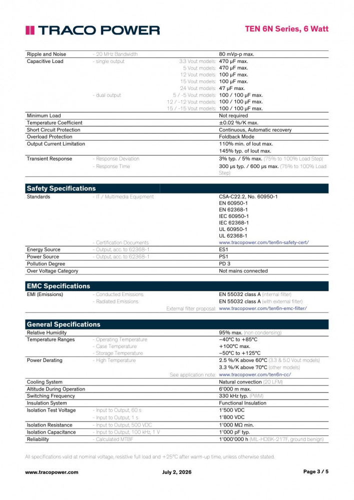 TEN 6N series technical document, page 3