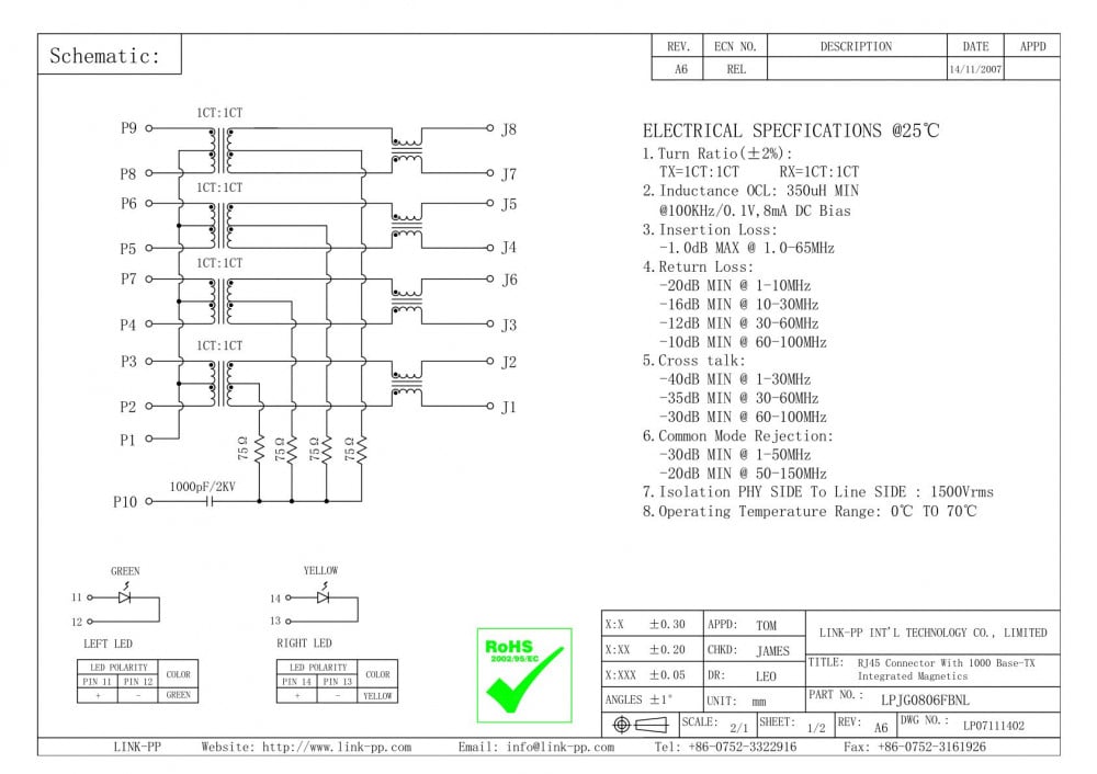 LPJG0806FBNL electrical schematic and specifications