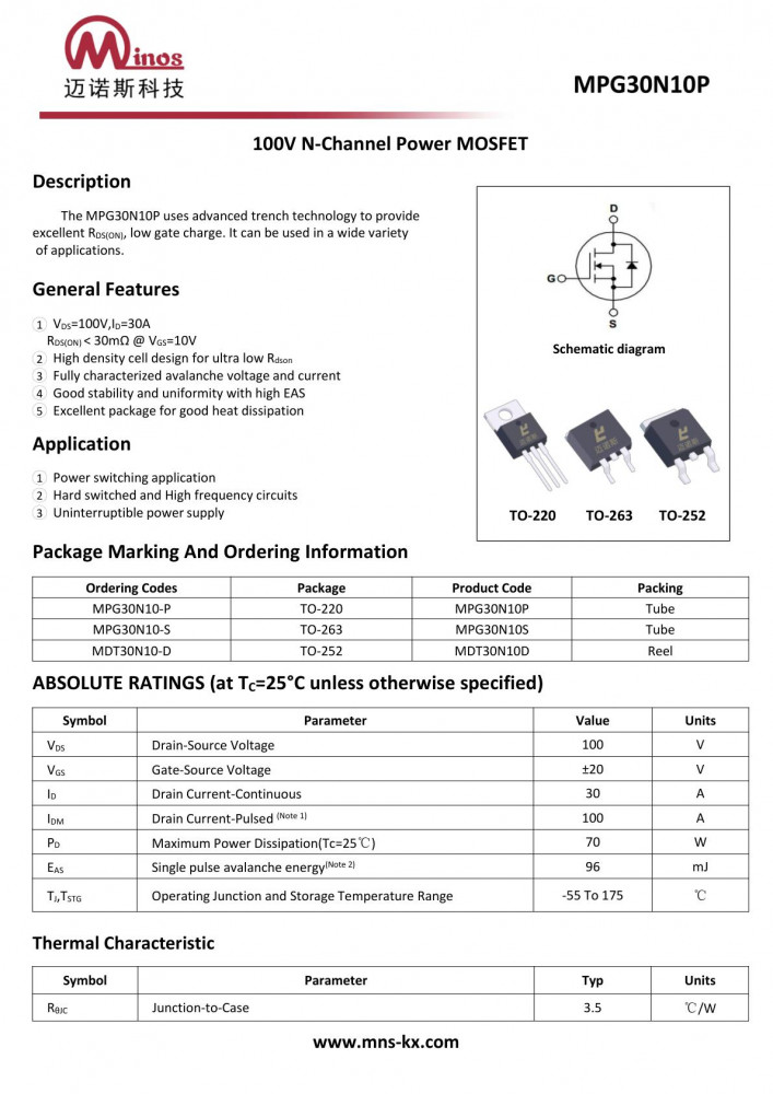MPG30N10P datasheet page 1
