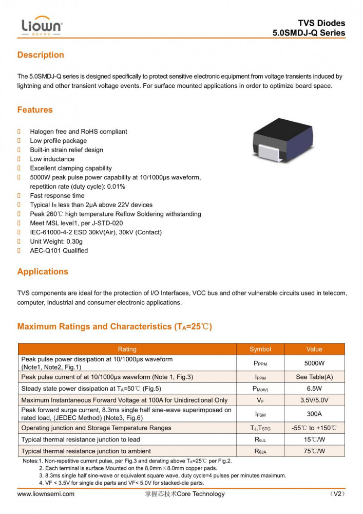 Liown 5.0SMDJ-Q datasheet page 1