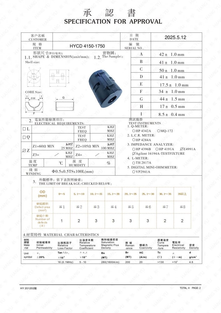 HYCD4150-1750 inspection data page