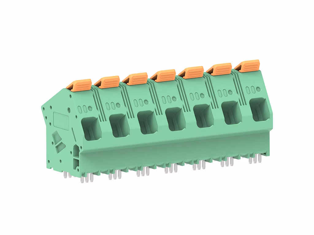 15.00mm Pitch Lever Activated Fixed Mount PCB Terminal Block, 35° Wire Entry, Bussed Terminals, 7 Circuit for sale