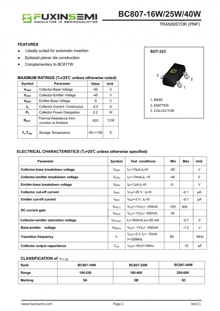 BC807-40W technical document page 1