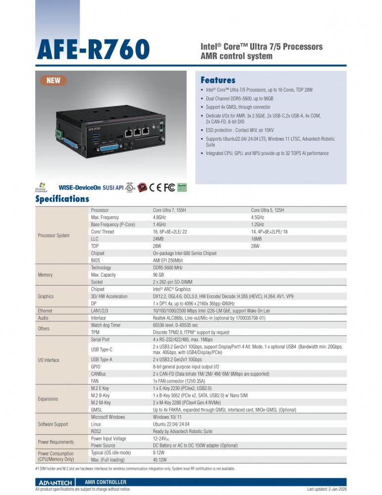 AFE-R760 product document page 1