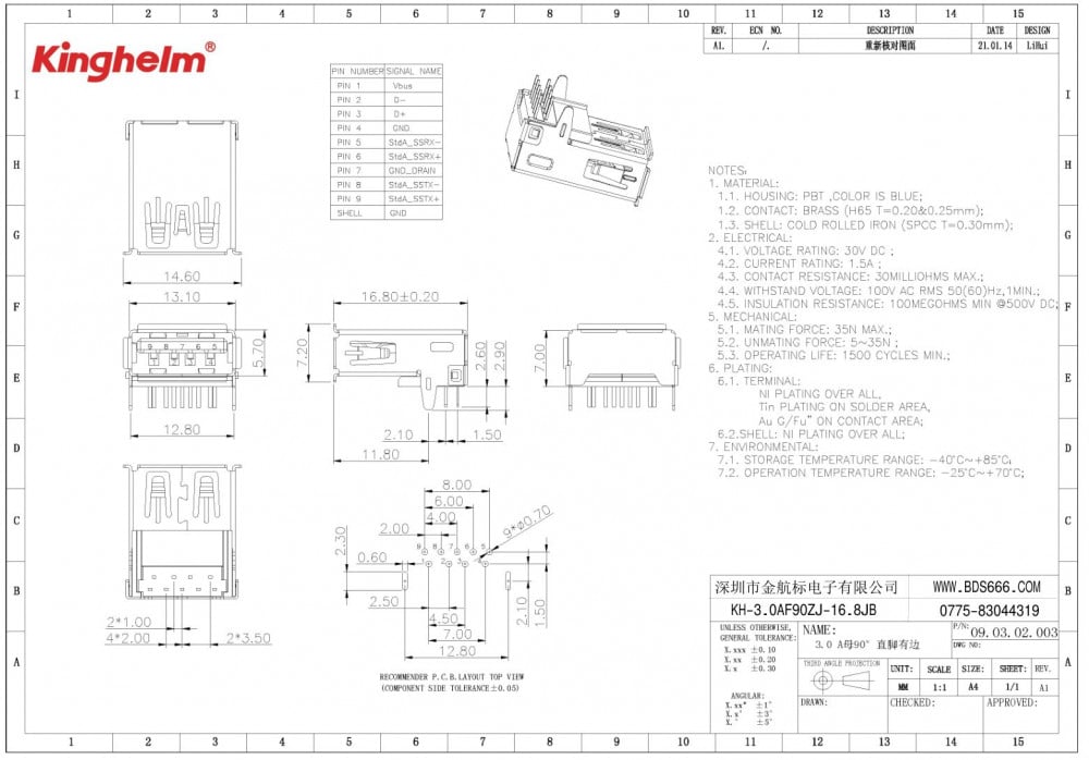 Kinghelm KH-3.0AF90ZJ-16.8JB technical drawing preview