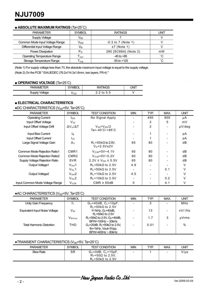 NJU7009 datasheet page 2
