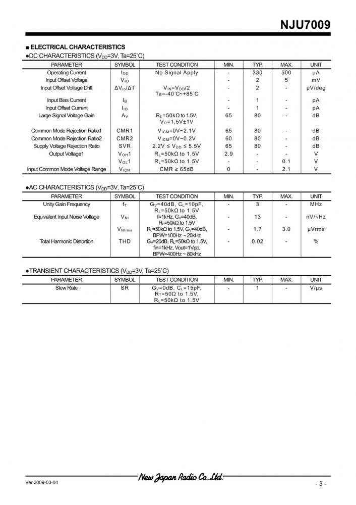 NJU7009 datasheet page 3