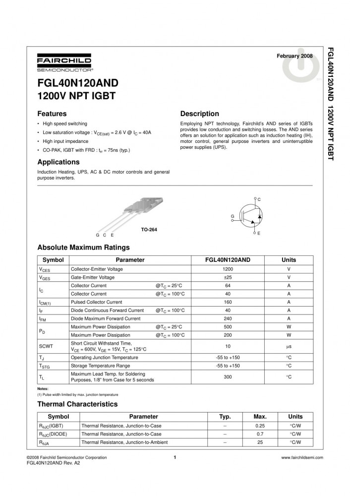 FGL40N120AND datasheet page 1