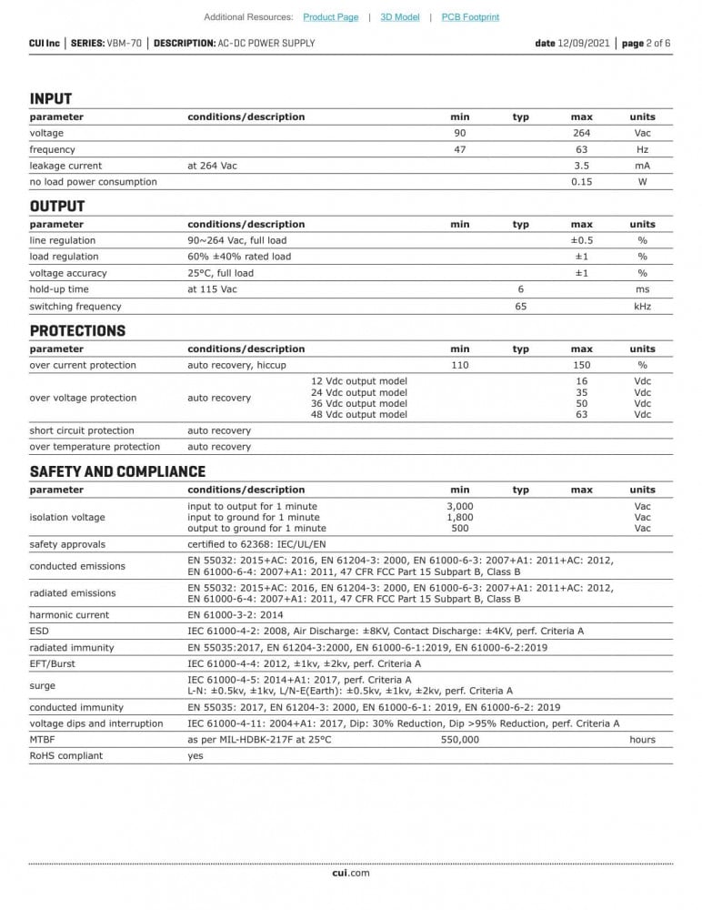 CUI VBM-70-12 datasheet page 2